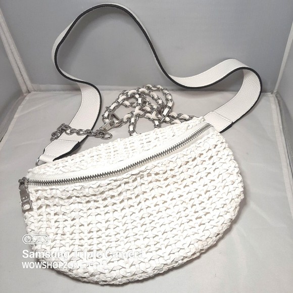Steve Madden | Bags | Steve Madden Basher Woven Belt Bag White Leather ...